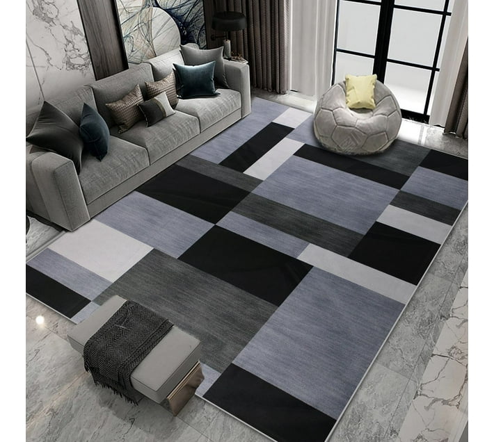 SMTE Black grey Polyester Area Rug (150 cm, X 200 cm, Rectangle) | Makro