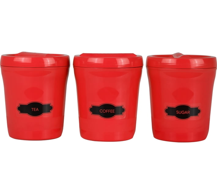Buy Otima Plastic Tea Coffee & Sugar Container - 900 ml (Pack of 3, Red ...