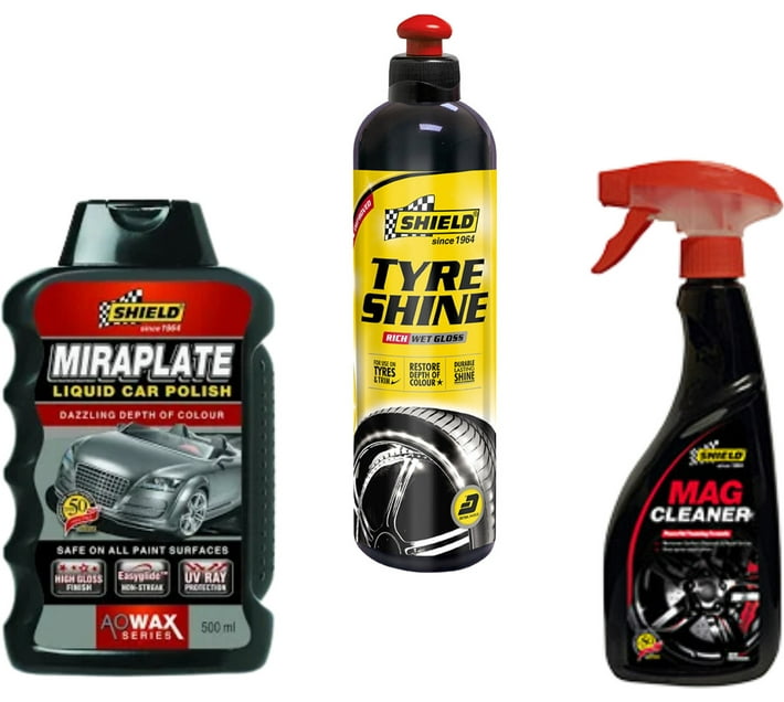 Shield Car Polish Set of 3 Liquid Car Polish for Exterior, Tyres, Trim ...