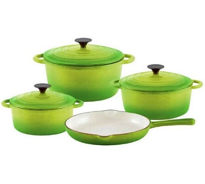 Buy LA Signature 7 Piece cast Iron Green Non-Stick Coated Cast Iron ...
