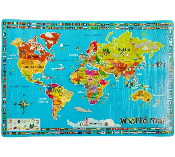 SUNTA Kids Floor Roll Up Playmat - World Map (960x620x3mm) Activity ...