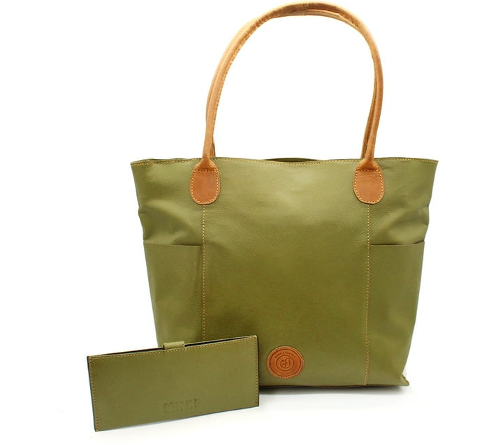 Minx Joey Leather Handbag Combo Shoulder Bag (Green, Brown, 9 L) | Makro