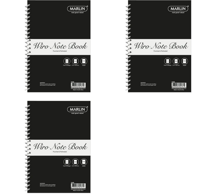 Marlin Side Spiral Wiro Note Book 150 Pages Punched & Perforated A4 ...