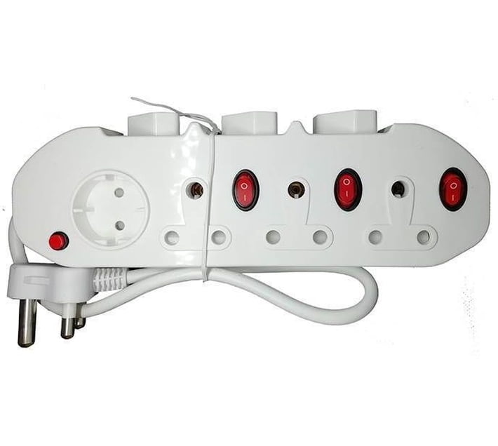 SMTE Multi 7 Way Plug 7 Socket Extension Boards (White, 15 cm) | Makro