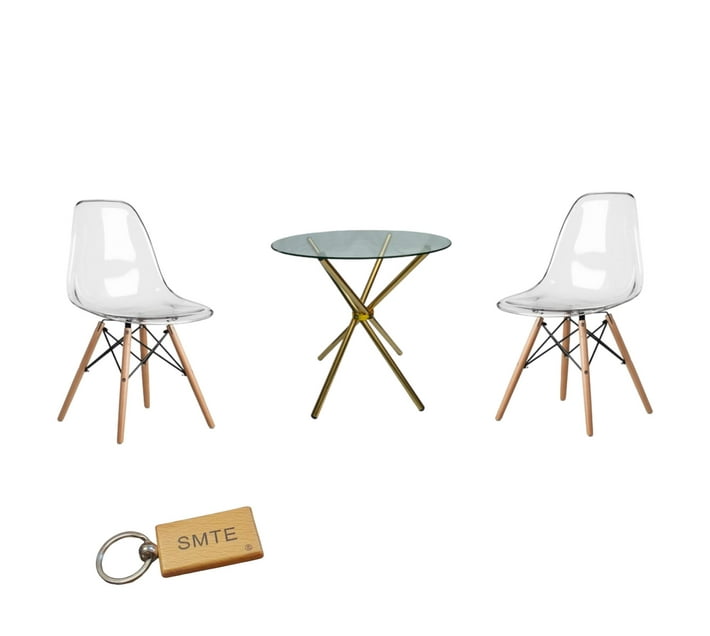 Someones In A Makro Glass Table And White Wooden Leg Chairs 3 Piece