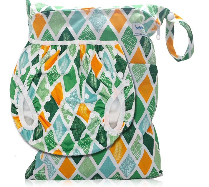 Bamboo Baby Swimming Nappy & Wetbag Combo - Green Diamond Pant Diapers ...