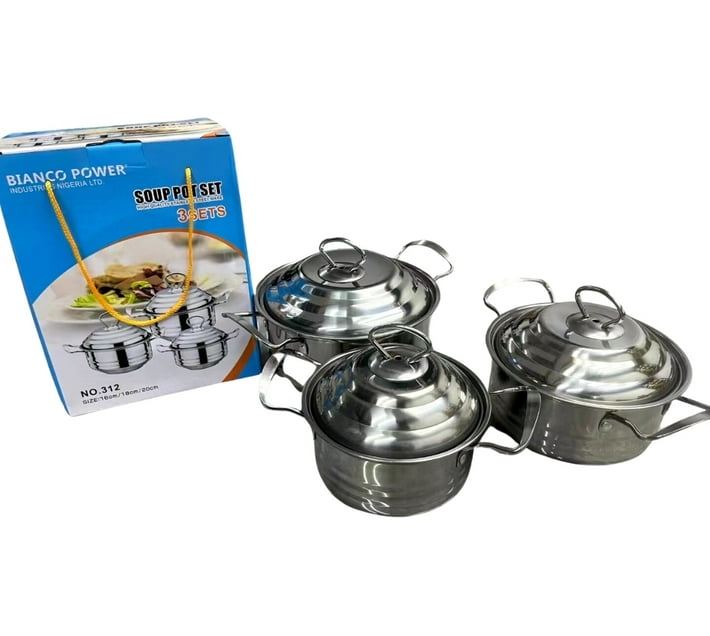 bango power N0.312 Soup Pot Set Stainless Steel Cookware Set (3 - Piece ...