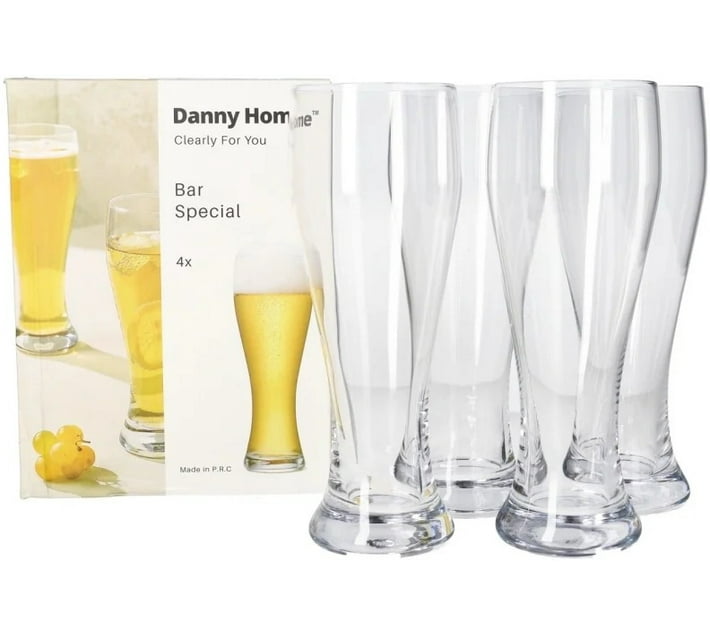 DH (Pack of 4) Long Beer Glass Set (600 ml, Glass, Clear) | Makro