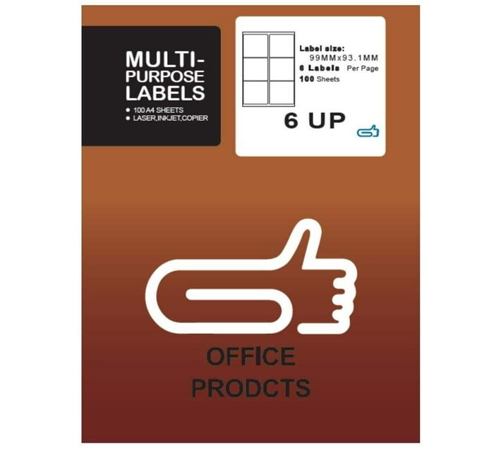 The Clip 6 Up Label A4 Size 100 Sheets Self Adhesive Paper Label (white ...