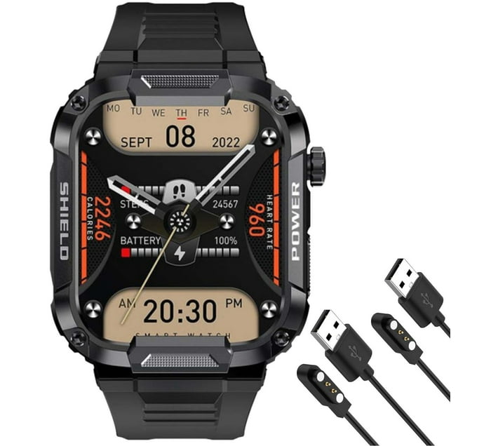 FocusFit MK66 Smartwatch (Black Strap, L) | Makro