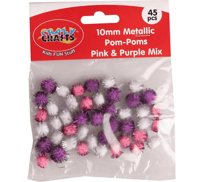 Crazy Crafts pom poms - metallic silver/pink/purple 10mm (Multicolour ...