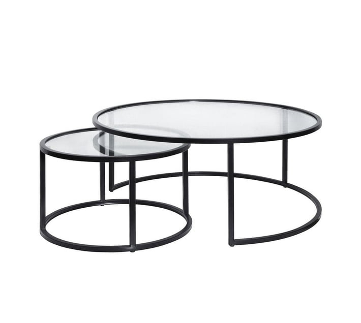 Nest Of 2 Coffee Tables In Clear Glass And Black Steel Frame Makro