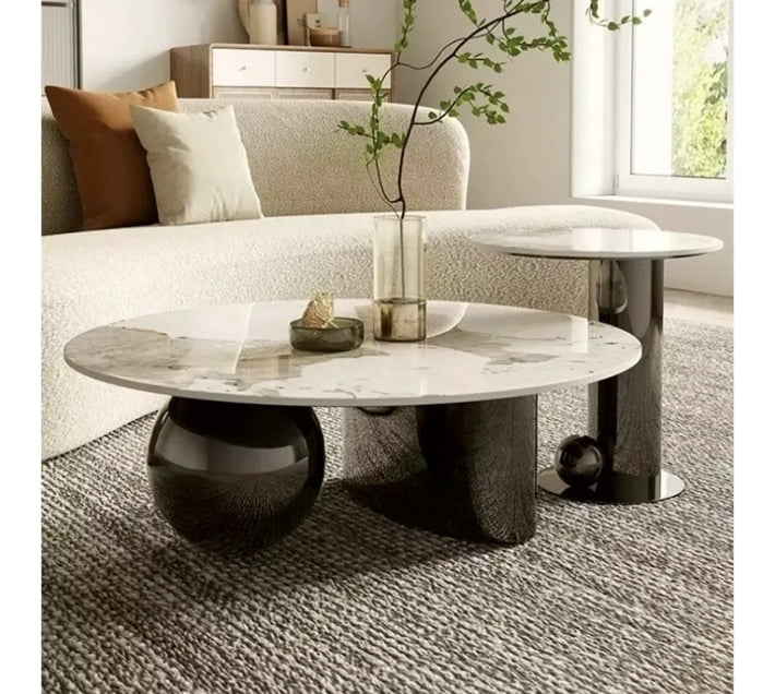 House of Lufian Modern Marble Nesting Coffee Table Set Steel Side Table ...