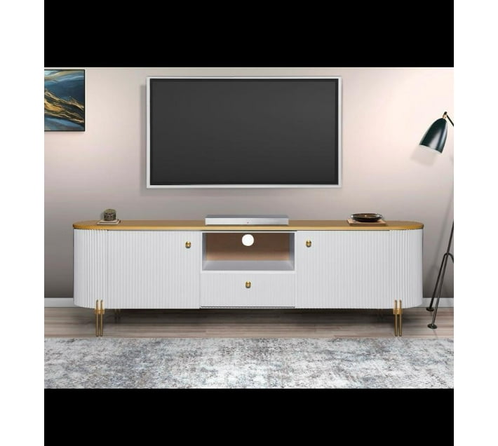 Luxury TV Stand Unit Solid Wood TV Entertainment Unit (Finish Colour - Gold, Pre-assembled) | Makro