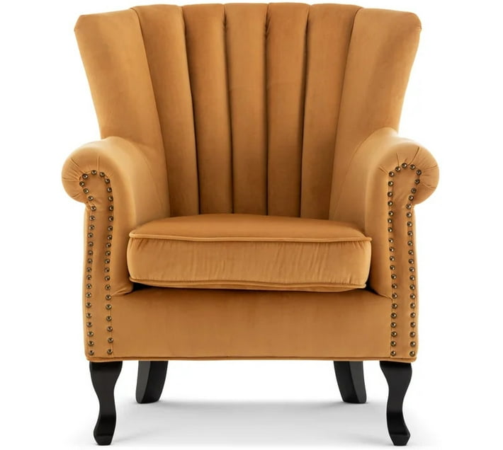 Liya Velvet Wingback Armchair - Yellow Solid Wood Living Room Chair ...