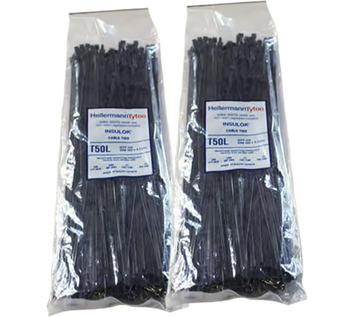 HellermannTyton Cable Ties 390X4.6mm Plastic Hook and Loop Cable Tie (Black, Pack of 200) | Makro