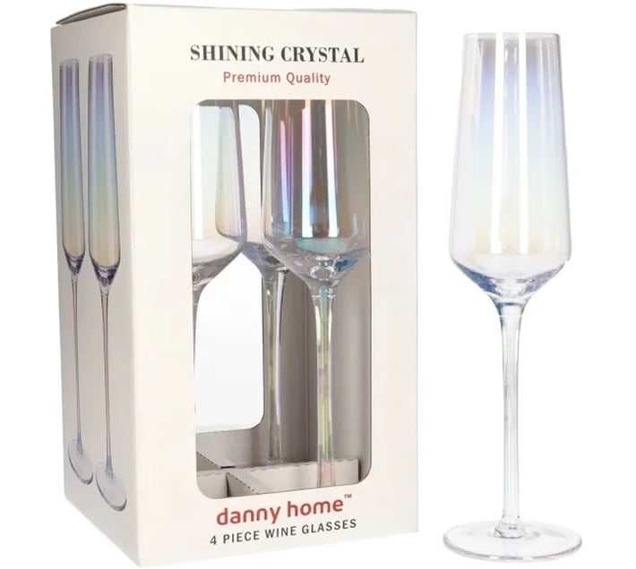 DH (Pack of 4) Shining Crystal 25,4 Champagne Glass Set (250 ml, Glass ...