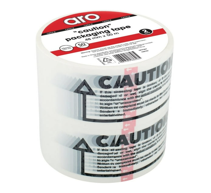 ARO Caution Packaging Tape White 2 Pack | Makro
