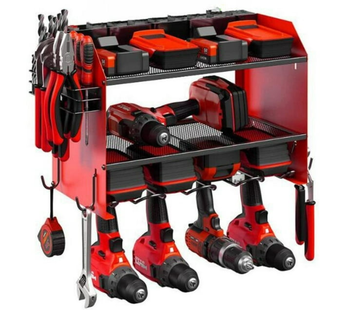 SHEIKHS Garage Storage Power Tool Organiser 4 Drills Holder 2 Layers ...