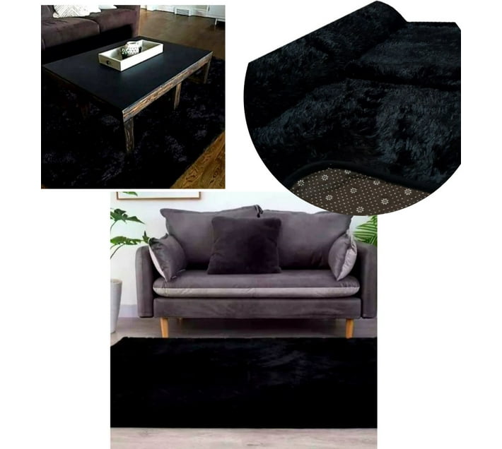 SMTE Black Polyester Area Rug (150 cm, X 200 cm, Rectangle) | Makro