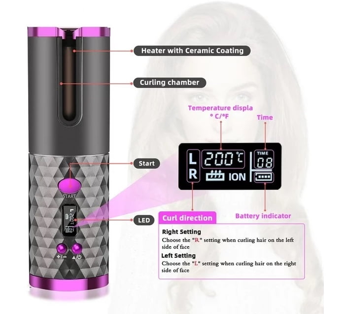 Aorlis Rechargeable Professional Automatic Hair Curling Iron Hair ...