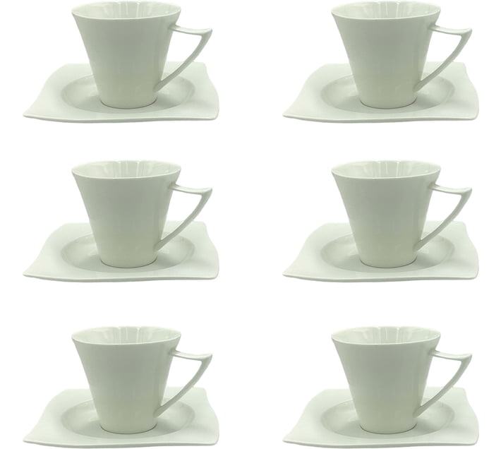 Buy Crockery Centre Pack of 12 Porcelain (White, Cup and Saucer Set) in ...