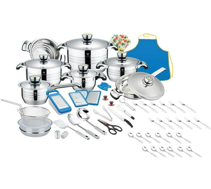 SA Star 64 Piece Kitchen Set Stainless Steel, Glass Cookware Set | Makro