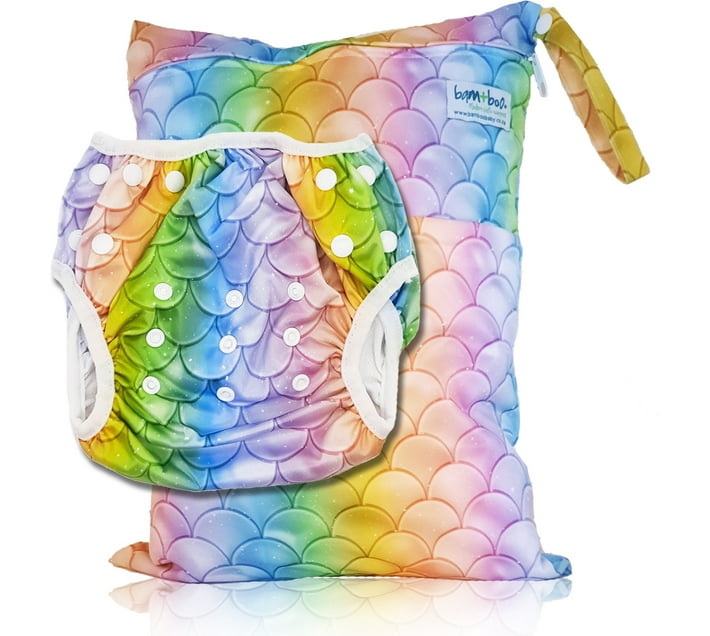 Bamboo Baby Swimming Nappy & Wetbag Combo - Scales Pant Diapers - L ...