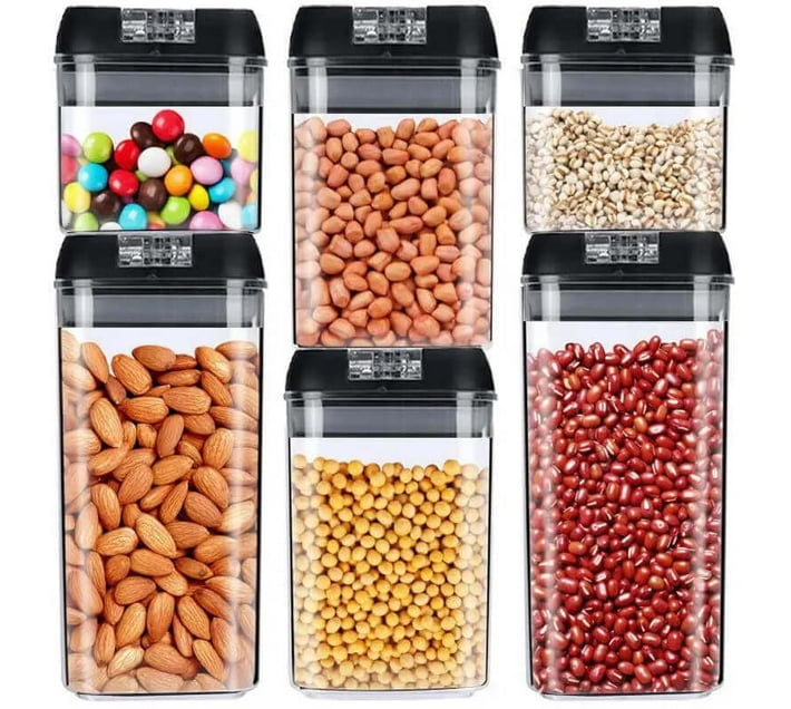 Perfect Dealz Plastic Cereal Dispenser - 1 l (Pack of 6, White, Black ...