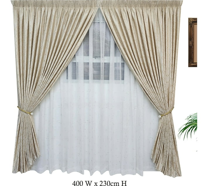 Matoc Designs 230 cm (8 ft) Blends Room Darkening Window Curtain (Geometric, Beige) | Makro