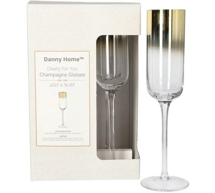 DH (Pack of 4) CB14-18 Champagne Glass Set (200 ml, Glass, Clear, Gold ...