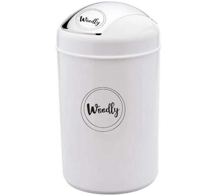 WOODLY Waste Bin, White/Chrome, 5.5L Plastic Dustbin (White) | Makro