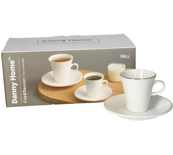 Buy Danny Home Pack of 12 Glass (White, Cup and Saucer Set) in Bulk ...