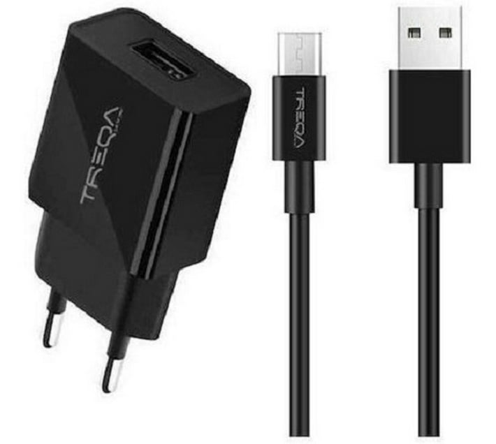 Treqa 1.2 A Mobile Charger with Detachable Cable (Black) | Makro