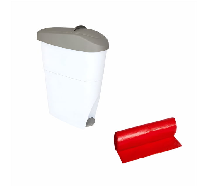 Buy More & More White & Grey 18L Foot Pedal Sanitary She Bin + 125 Red ...