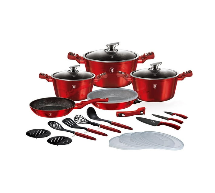 Someone’s in a Makro Berlinger Haus 22-Piece Marble Coating Smart Lid Cookware Set - Burgundy Mood