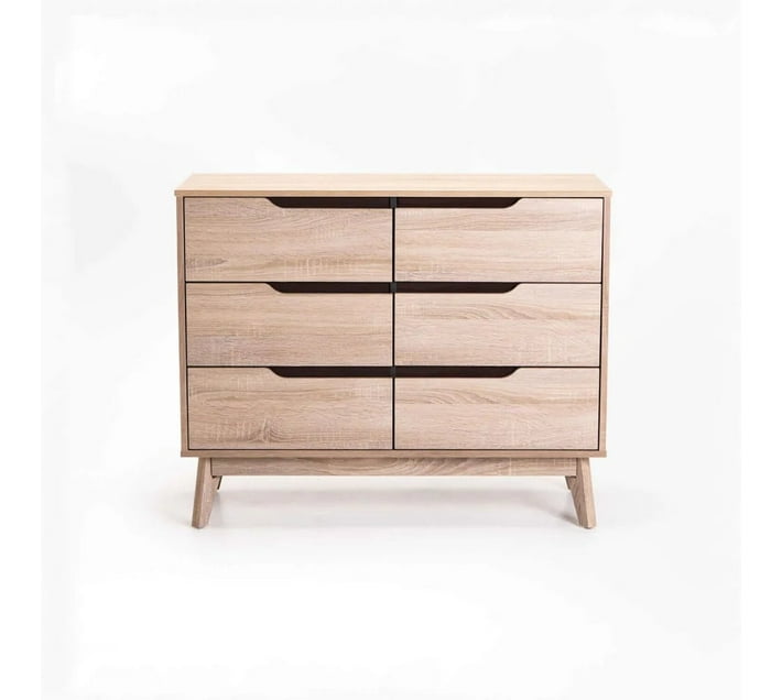 Archangel 6 Drawer Chest 3247200128743 Engineered Wood Free Standing Chest of Drawers Finish Colour Light Oak Knock Down Makro