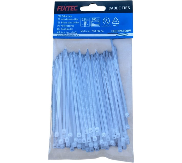FIXTEC White Cable Ties 100mm x 2.5mm Nylon Standard Cable Tie (Blue, Pack of 1) | Makro