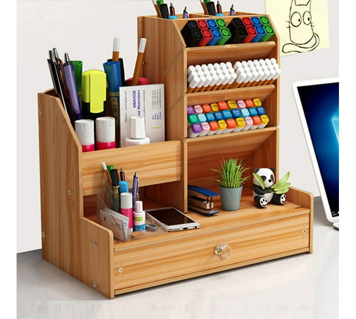Buy Homeyfinds 10 Compartments Wooden Stationary organizer (Brown) in ...