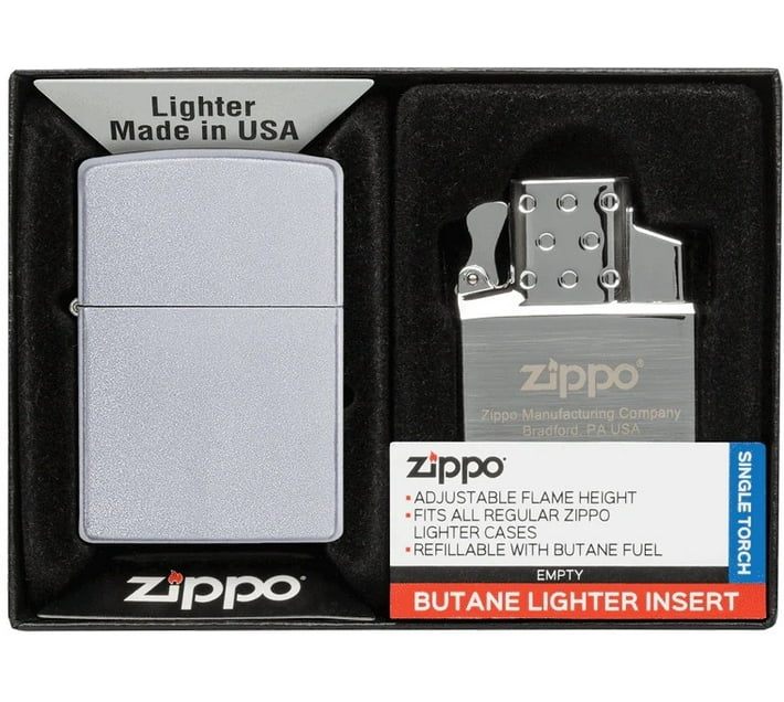 Zippo 205 Reg Satin Chrome Butane Insert Pack Pocket Lighter | Makro