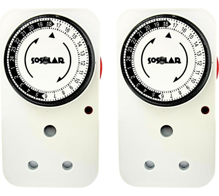 Sosolar 24 hours Plug in Timer Mechanical Pack of 2 Programmable Electronic Timer Switch (White ...