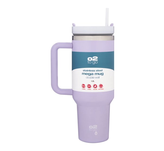 Someone’s in a Makro O2 1.2L Mega Mug with Lid and Straw Lilac Mood