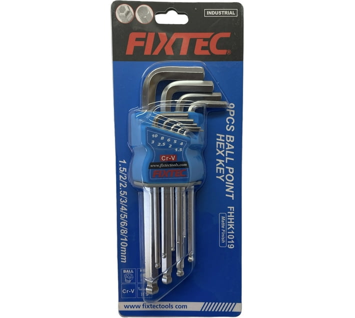 FIXTEC 9 Piece Industrial Ball Point Hex Key 1.5mm-10mm, Allen Key ...