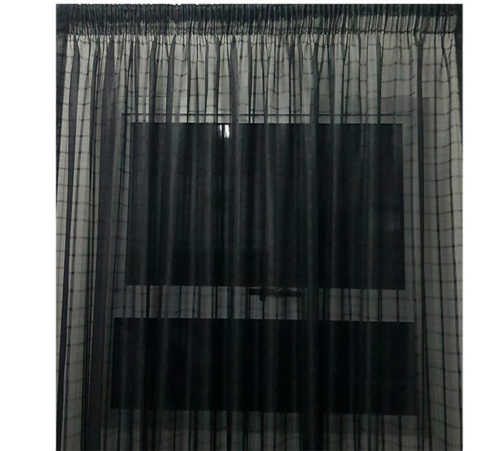 Someone’s in a Makro Matoc Readymade Curtain -Grid Voile -Black -Taped ...