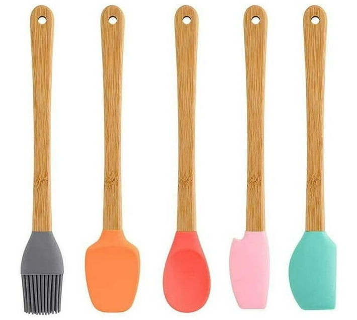 Heartdeco Mini Silicone Spatula 5Pcs Set Bamboo Spatula Kitchen Tool ...