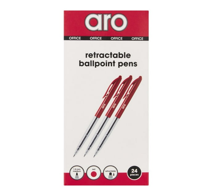 Buy Aro Red Retractable Ballpoint Pens 24 Pack 1.0mm Medium in Bulk ...