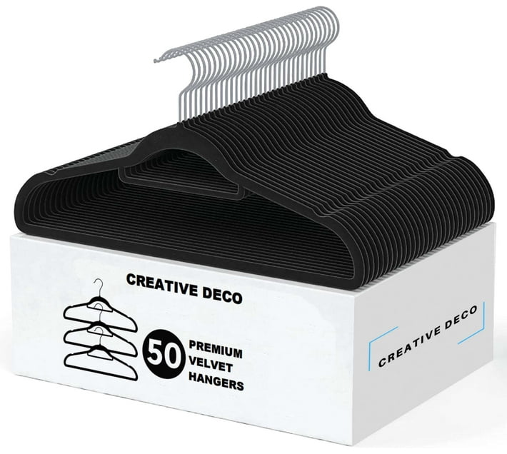 Buy Creative Deco NA Steel Pack of 50 Hangers For Coat (Silver, Black ...