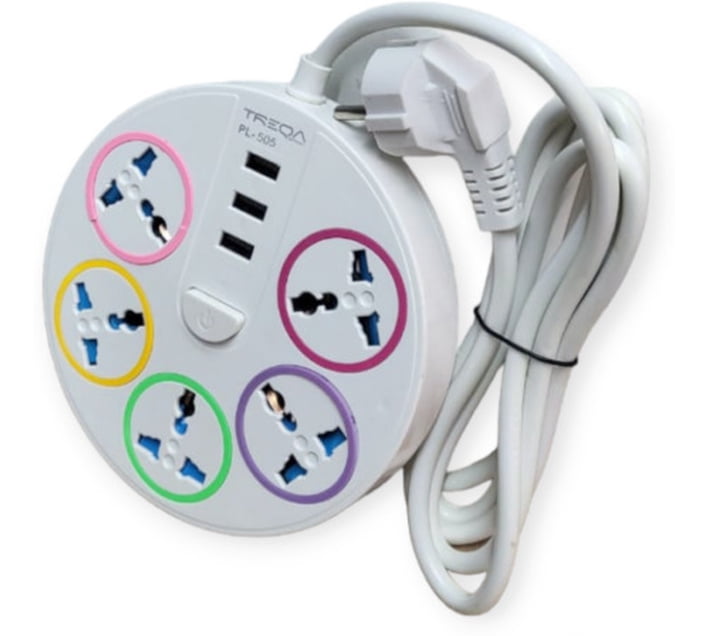 Treqa Power Sockets + 3 USB Port With 2M Cable Corded Planer (2 mm) | Makro