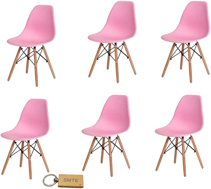 SMTE Wooden Leg Chairs - Pink + Keyring Chair (Pink) | Makro