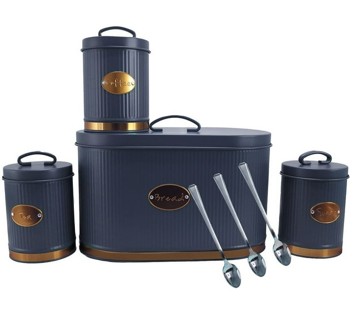 LMA 7 Piece Striped 2 Loaf Bread Bin with Long Stemmed Serving Spoon ...